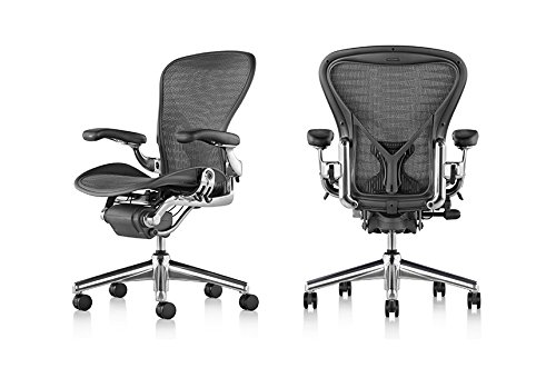 Herman Miller Classic Aeron Task Chair: Tilt Limiter w/Seat Angle Adj - Lumbar Pad - Fully Adj Vinyl Arms - Standard Carpet Casters