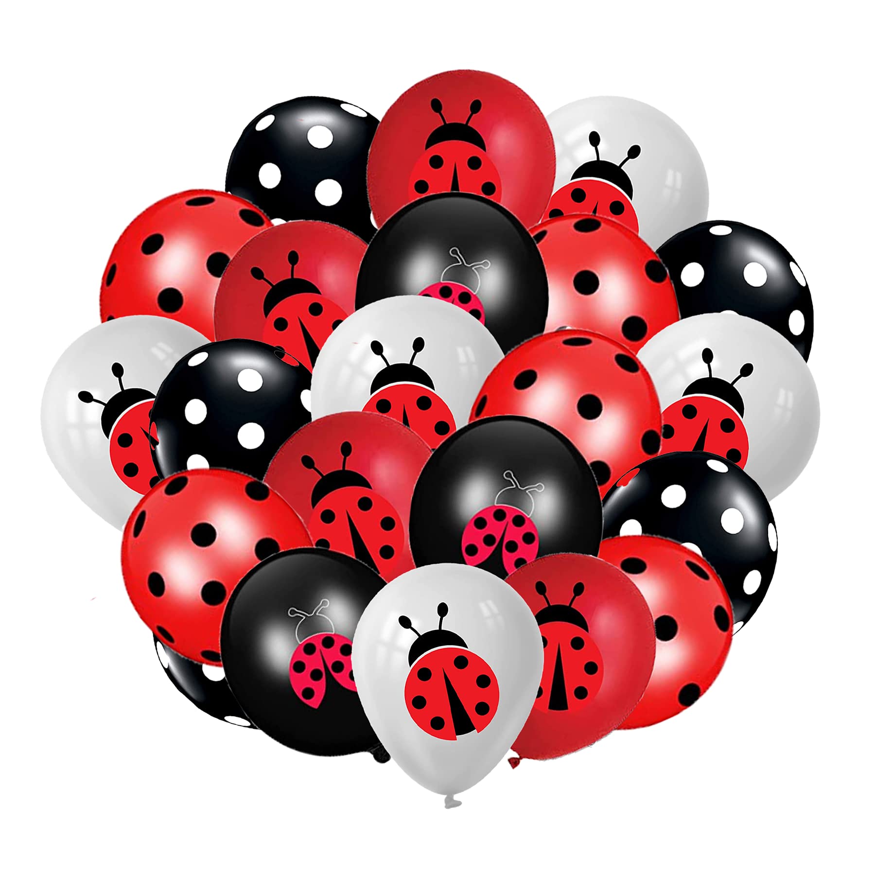 80 PCS Ladybug Balloons, 12 Inch Black White Polka Dots Latex Balloons Ladybug Pattern Balloons for Merry Christmas Party Ladybug Themed Party Supplies, Birthday, Wedding Baby Shower Decoration