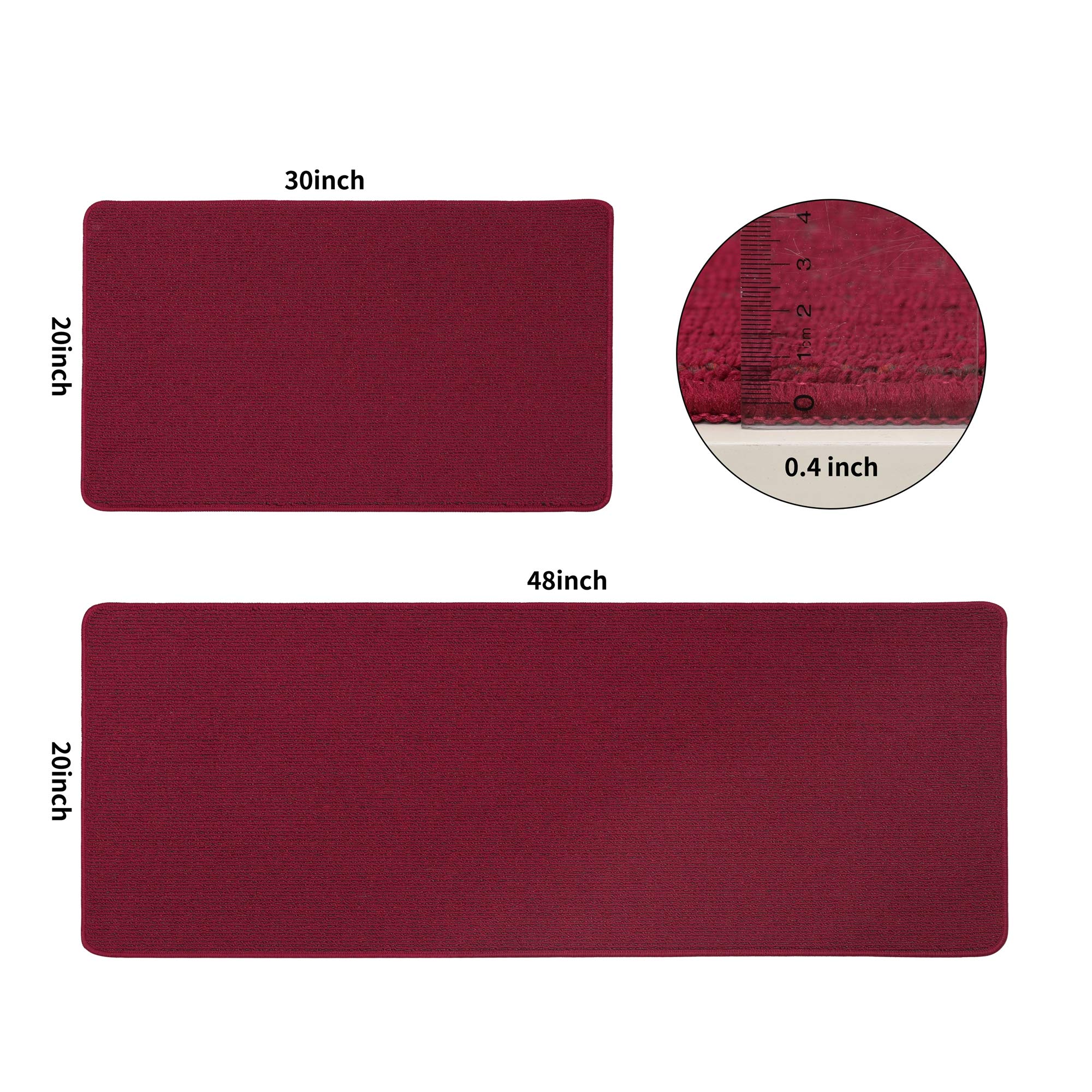 COSY HOMEER 20x30 Inch/20X48 Inch Kitchen Rug Mats Made of 100% Polypropylene Strip TPR Backing 2 Pieces Soft Kitchen Mat Specialized in Anti Slippery and Machine Washable,Red