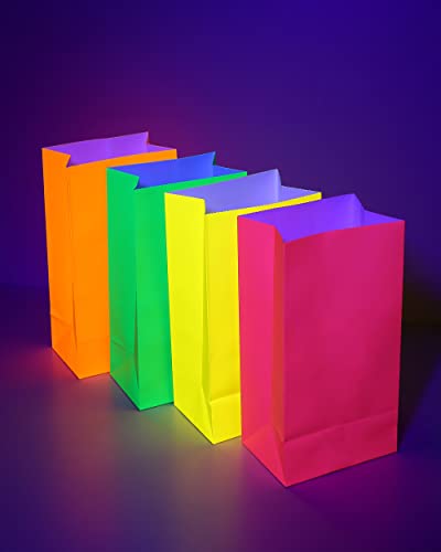 Ralxion 24 Pcs Glow in the Dark Party Favor Bags Assorted Color Neon Color Paper Gift Bags for Glow in the Dark Party Supplies and Decorations Glow in the Dark Party Favor Bags Neon Party Supplies Colorful Party Favor Bags