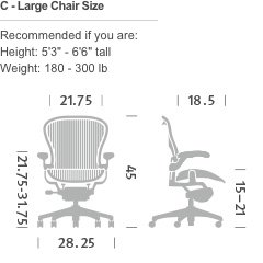 Herman Miller Classic Aeron Task Chair: Tilt Limiter w/Seat Angle Adj - Lumbar Pad - Fully Adj Vinyl Arms - Standard Carpet Casters