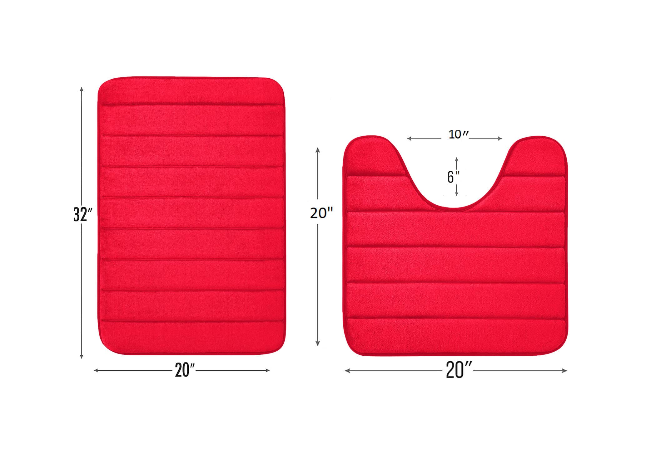 Yafa Home Fashion 2 Piece Striped Design Embossed Solid Color Memory Foam Soft Bathroom Rug Set Non-Slip PVC Backing