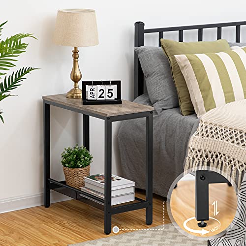HOOBRO Side Tables, Set of 2 Narrow Nightstands, Industrial End Table with Flat or Slant Adjustable Mesh Shelf for Small Spaces, Stable Metal Frame and Easy Assembly, Greige and Black BG24BZ01