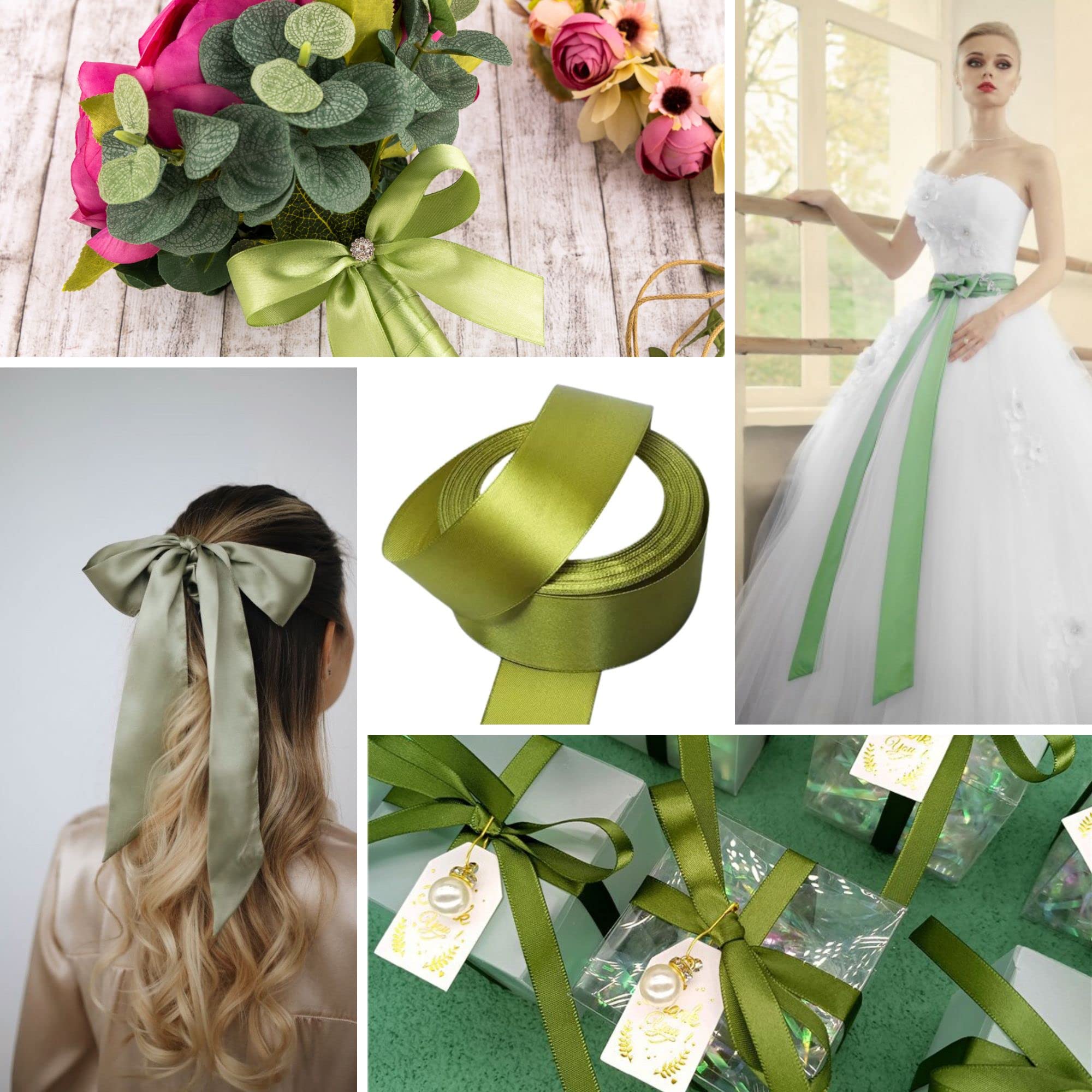2 inch Light Olive Ribbon Satin Double Face Ribbons for Gift Wrapping Party Decoration Floral Arrangement Silk Ribbon for Wedding Decor Ribbon Light Olive Solid Ribbon Roll 2 in x 25 Yards