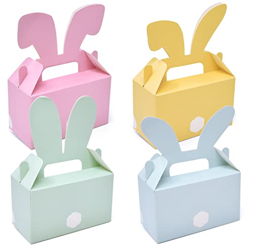 24 Pack Easter Treat Boxes Bunny Cardboard Favor Boxes with Handle Bunnies Rabbit Ears Basket Containers Candy Cookie Goody Gift Box Holder for Spring Kids School Classroom Party Supplies Decorations