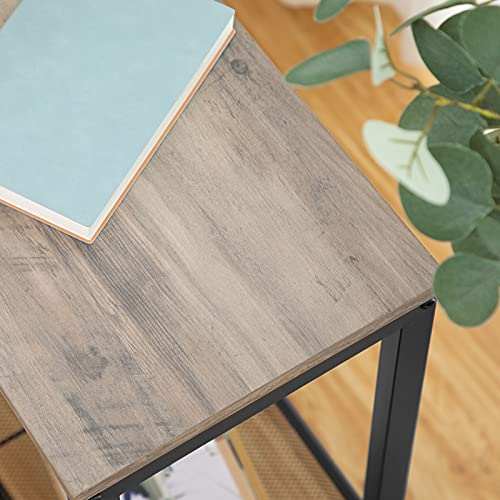 HOOBRO Side Tables, Set of 2 Narrow Nightstands, Industrial End Table with Flat or Slant Adjustable Mesh Shelf for Small Spaces, Stable Metal Frame and Easy Assembly, Greige and Black BG24BZ01