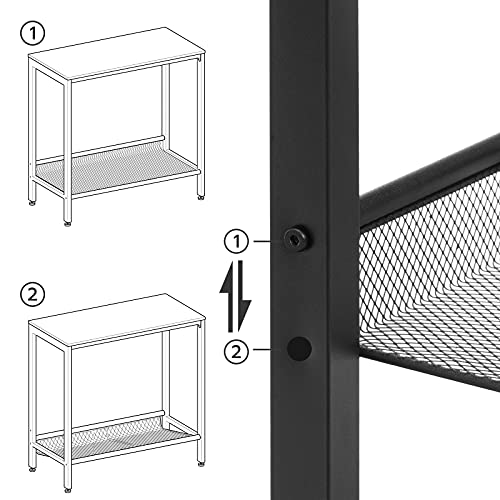 HOOBRO Side Tables, Set of 2 Narrow Nightstands, Industrial End Table with Flat or Slant Adjustable Mesh Shelf for Small Spaces, Stable Metal Frame and Easy Assembly, Greige and Black BG24BZ01