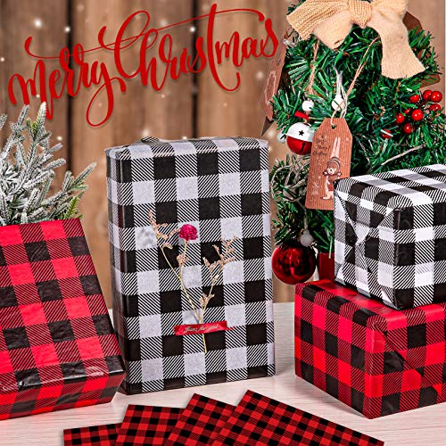 Whaline White Black Buffalo Plaid Tissue Paper 60pcs Tissue Paper Sheet Gift Wrapping Paper Rustic Art Paper Crafts for DIY Gift Wrapping Christmas Holiday, 13.78" x 19.69"