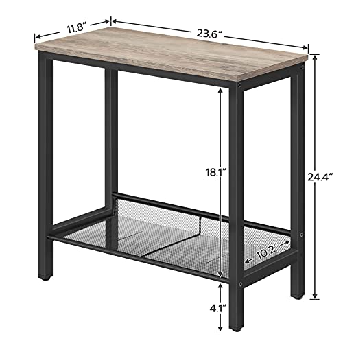HOOBRO Side Tables, Set of 2 Narrow Nightstands, Industrial End Table with Flat or Slant Adjustable Mesh Shelf for Small Spaces, Stable Metal Frame and Easy Assembly, Greige and Black BG24BZ01