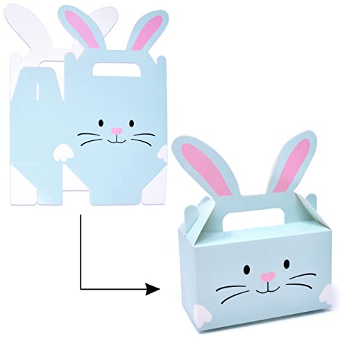 24 Pack Easter Treat Boxes Bunny Cardboard Favor Boxes with Handle Bunnies Rabbit Ears Basket Containers Candy Cookie Goody Gift Box Holder for Spring Kids School Classroom Party Supplies Decorations