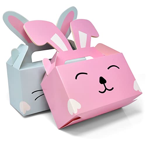 24 Pack Easter Treat Boxes Bunny Cardboard Favor Boxes with Handle Bunnies Rabbit Ears Basket Containers Candy Cookie Goody Gift Box Holder for Spring Kids School Classroom Party Supplies Decorations