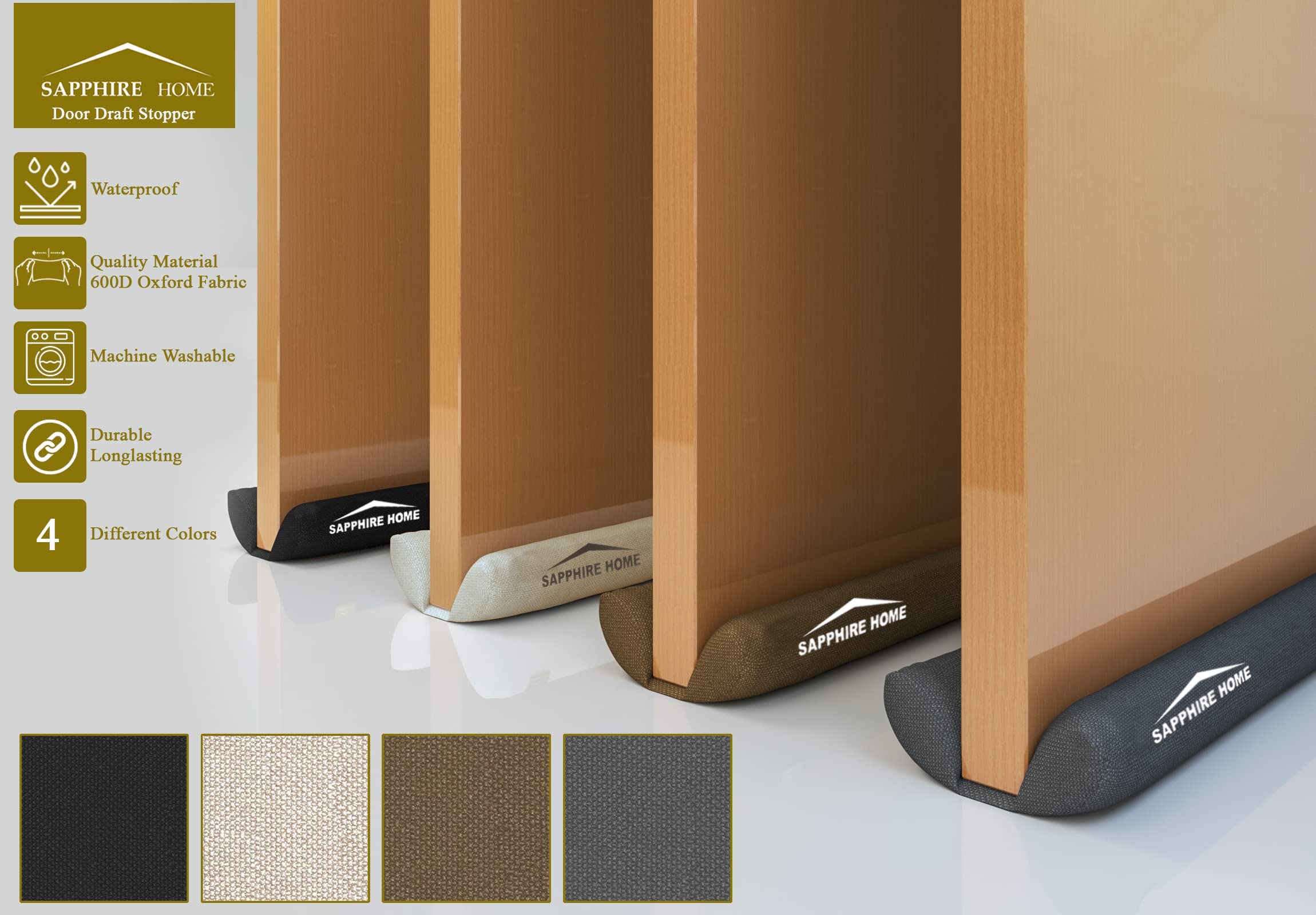 Sapphire Home Under Door Draft Stopper, 30 to 36 Inch Adjustable Waterproof Double Draft Blocker (Brown)