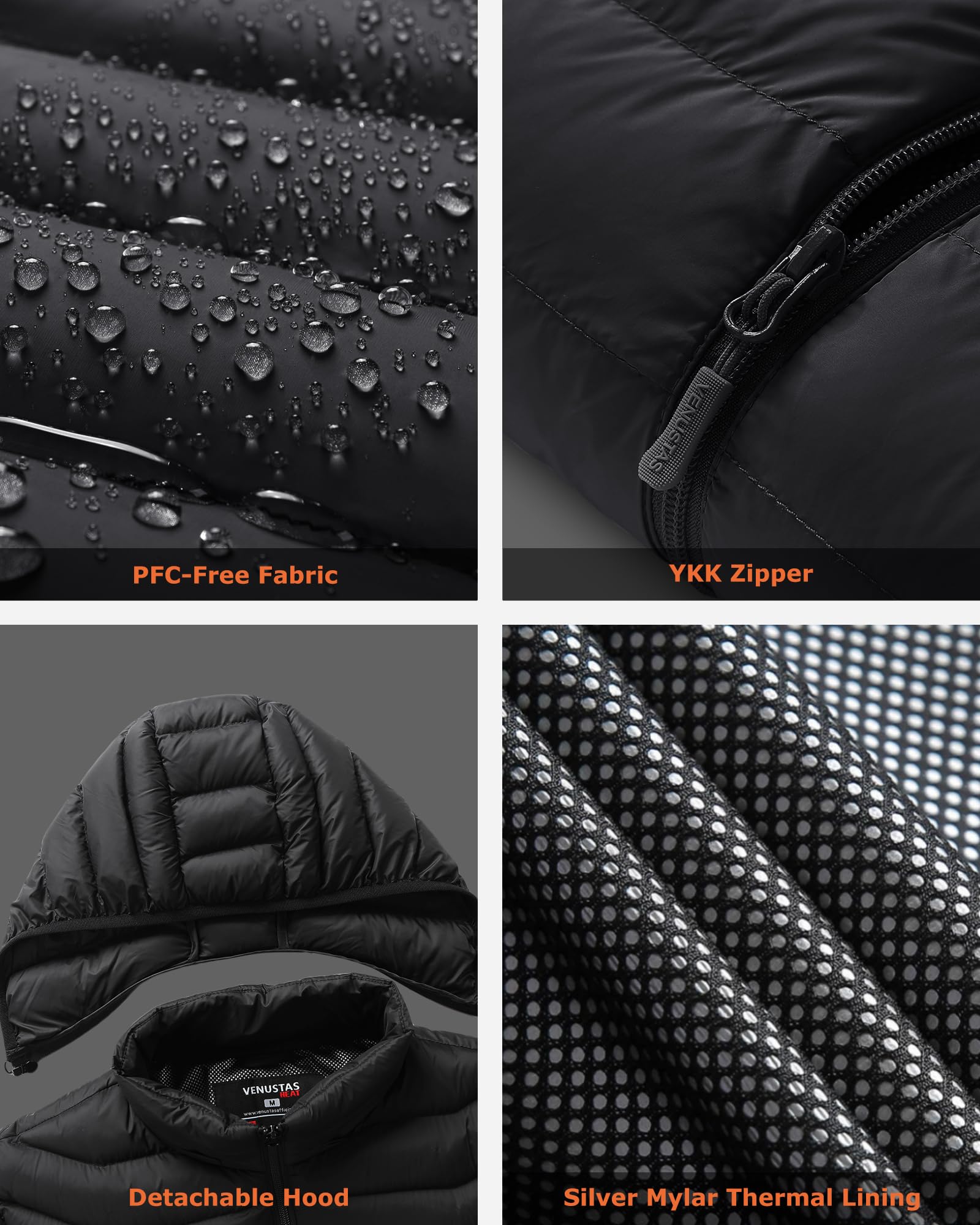 Venustas Unisex Dual-Control Heated Jacket, Water-resistant Heated Coat for Women and Men with Battery Included