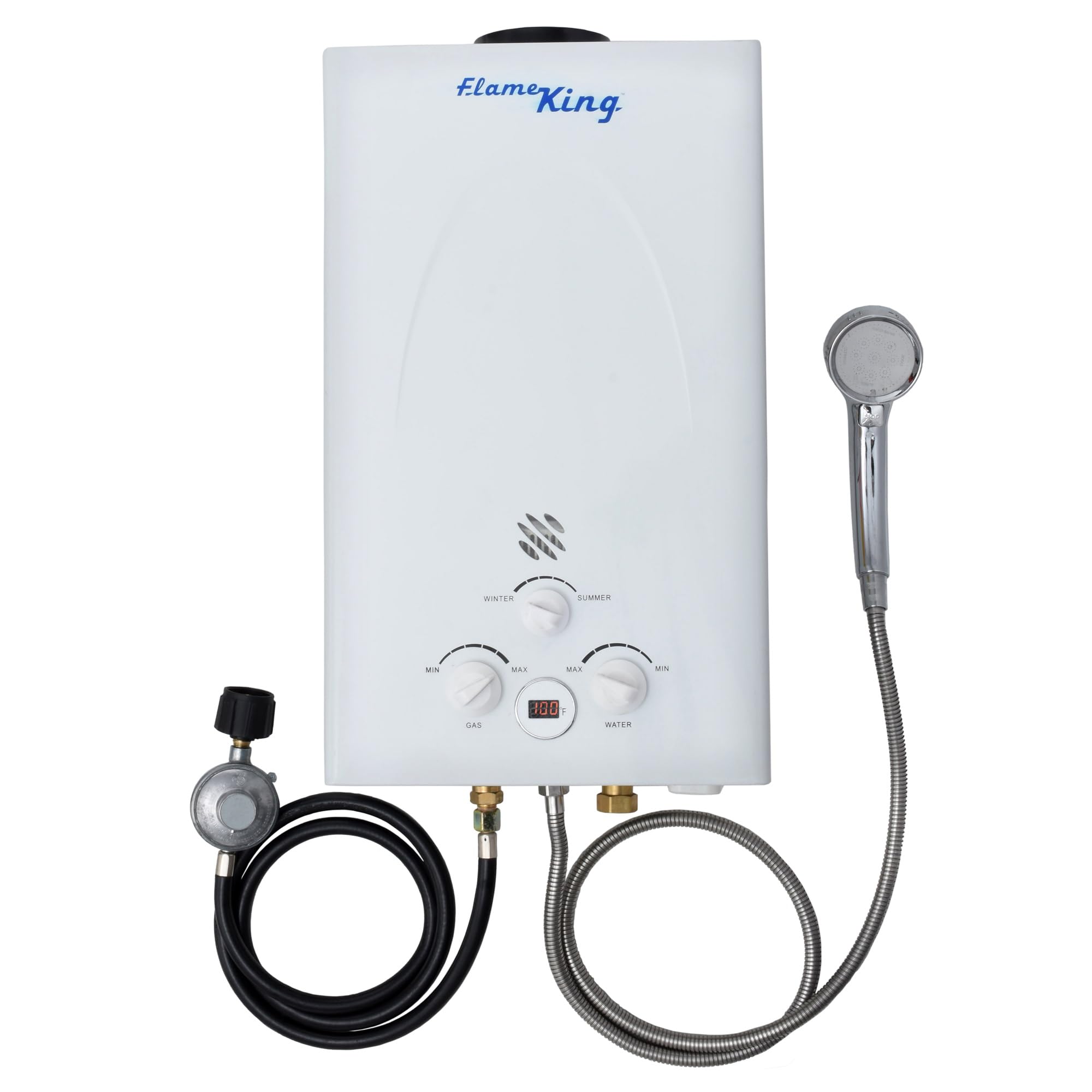 Flame King Portable Tankless Water Heater Propane Gas 10L 2.64 GPM at 68,000 BTU, Outdoor Instant Hot Water Shower for RV, Camping, Farm, Cabins