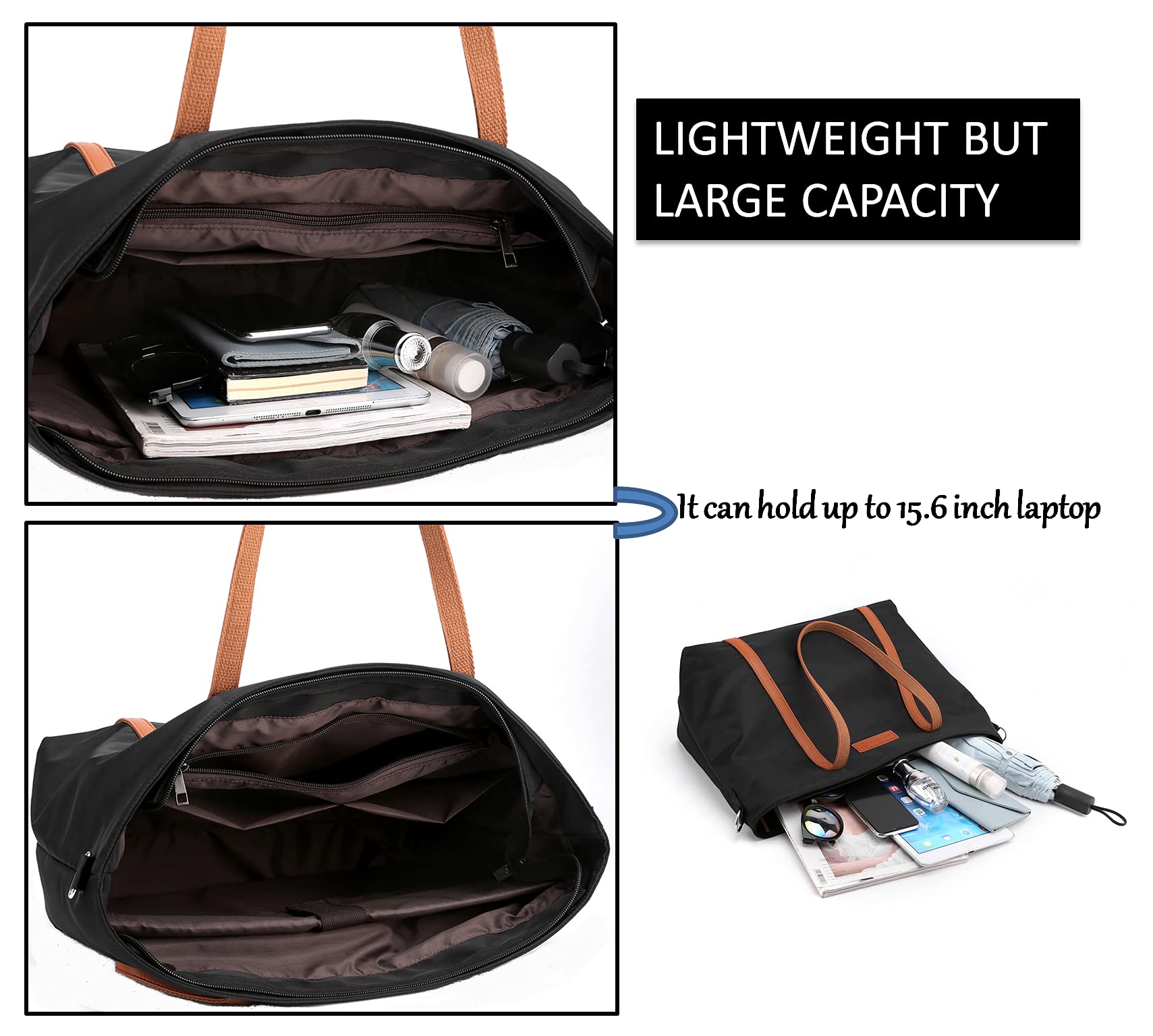 VOGUZY Laptop Tote Bag 15.6 Inch, Large Work Tote Bag Computer Shoulder Bag for Women, Laptop Carrying Case Gift for Office College Travel, Brown