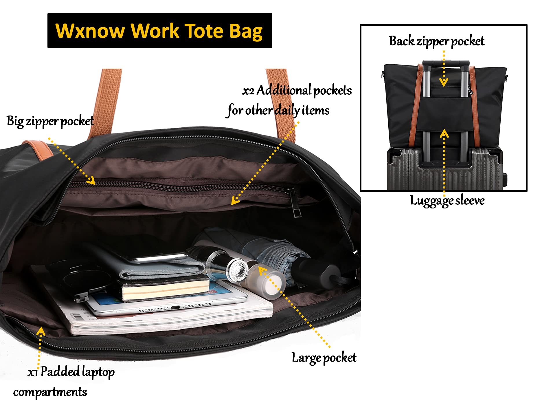 VOGUZY Laptop Tote Bag 15.6 Inch, Large Work Tote Bag Computer Shoulder Bag for Women, Laptop Carrying Case Gift for Office College Travel, Brown