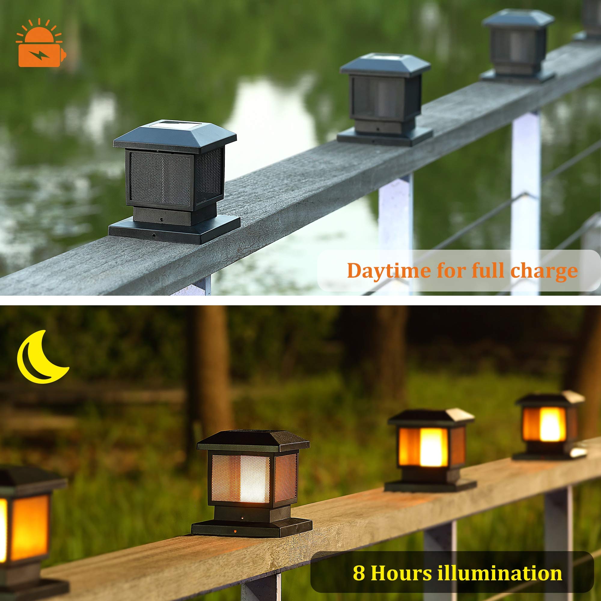 MAGGIFT 6 Pack Solar Flame Post Lights, Outdoor Solar Powered Fence Post Cap Lights, Brightness 72 SMD LED Flickering Flame Lights, 4x4, 5x5 or 6x6 Wooden Posts for Yard Fence Deck or Patio