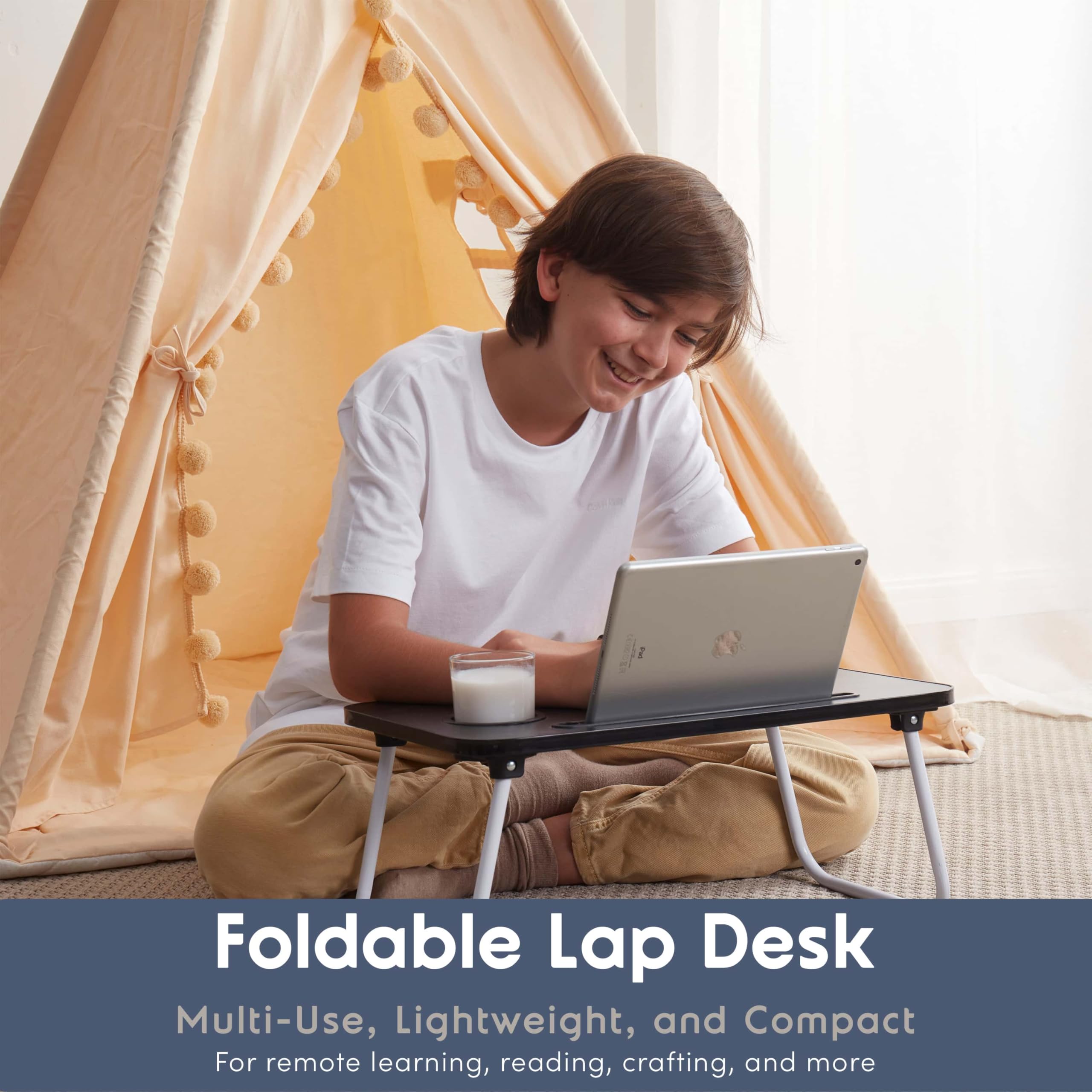 Nestl Lap Desk for laptop - Foldable Laptop Desk for Bed and Couch, Portable and Lightweight Laptop Stand for Bed Breakfast, Working, Reading, and Writing, Black, Small Laptop Tray