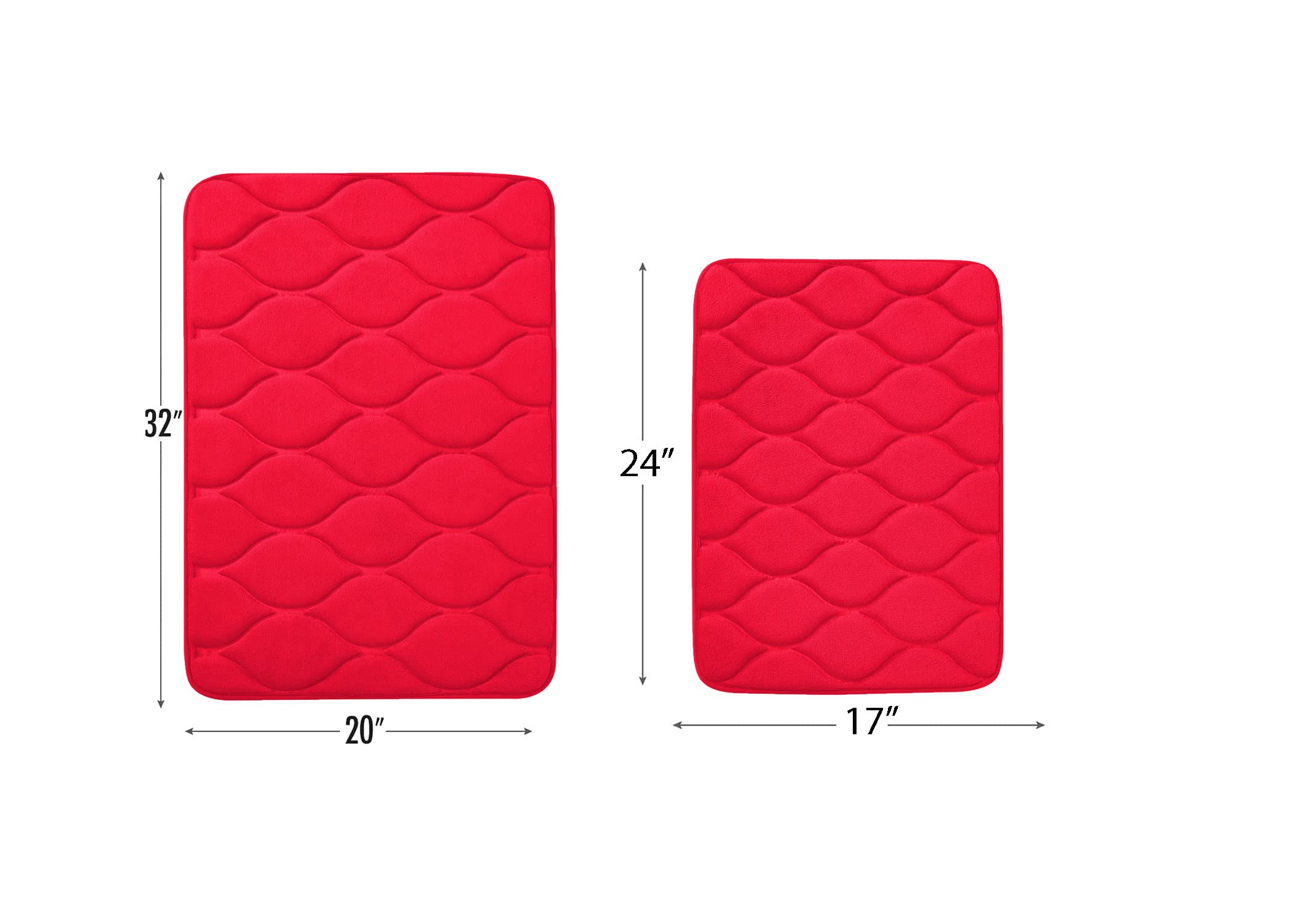 Yafa Home Fashion 2 Piece Oval Shaped Design Embossed Solid Color Memory Foam Soft Bathroom Rug Set Non-Slip PVC Backing