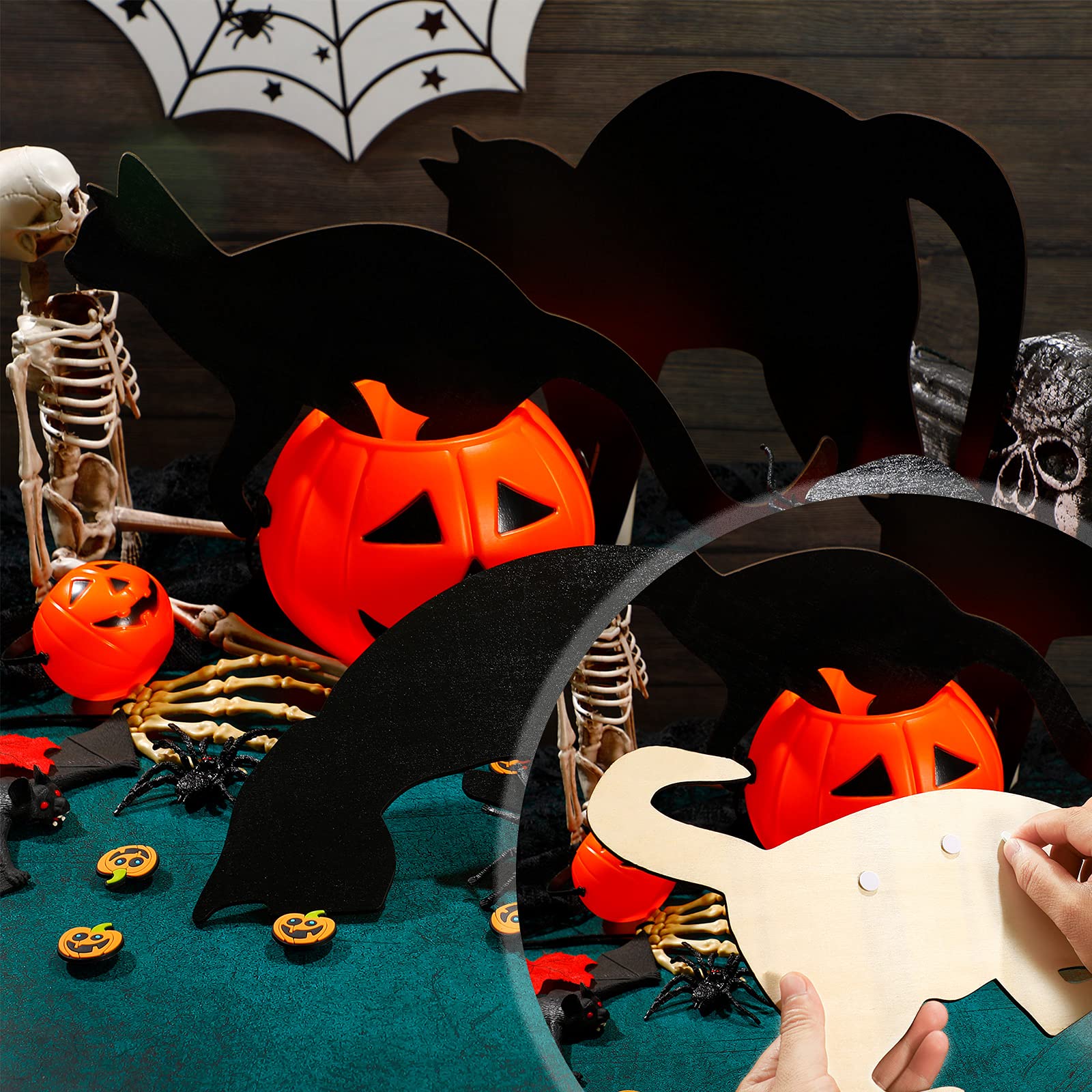 Jetec 3-Piece Black Wooden Cat Silhouette Hanging Signs for Halloween, Scary Family Home Party Door Decorations