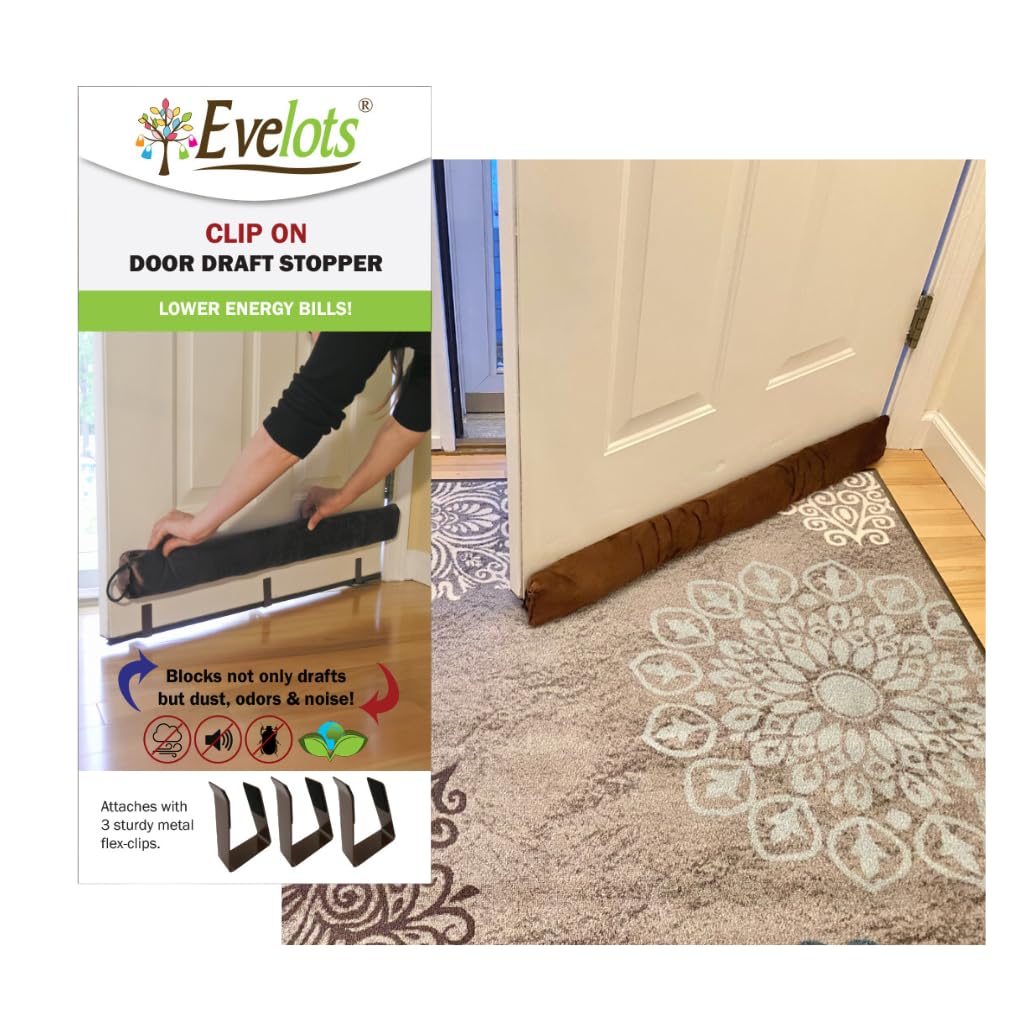 Evelots Cold, Hot Air Door Draft Stopper - Strong Metal Clips - Block Cold Air, Noise, Dust - Warm & Quieter Home- No Need to Bend Down- 36 Inch Wide - for Door Gaps up to 1 Inch - Save Energy
