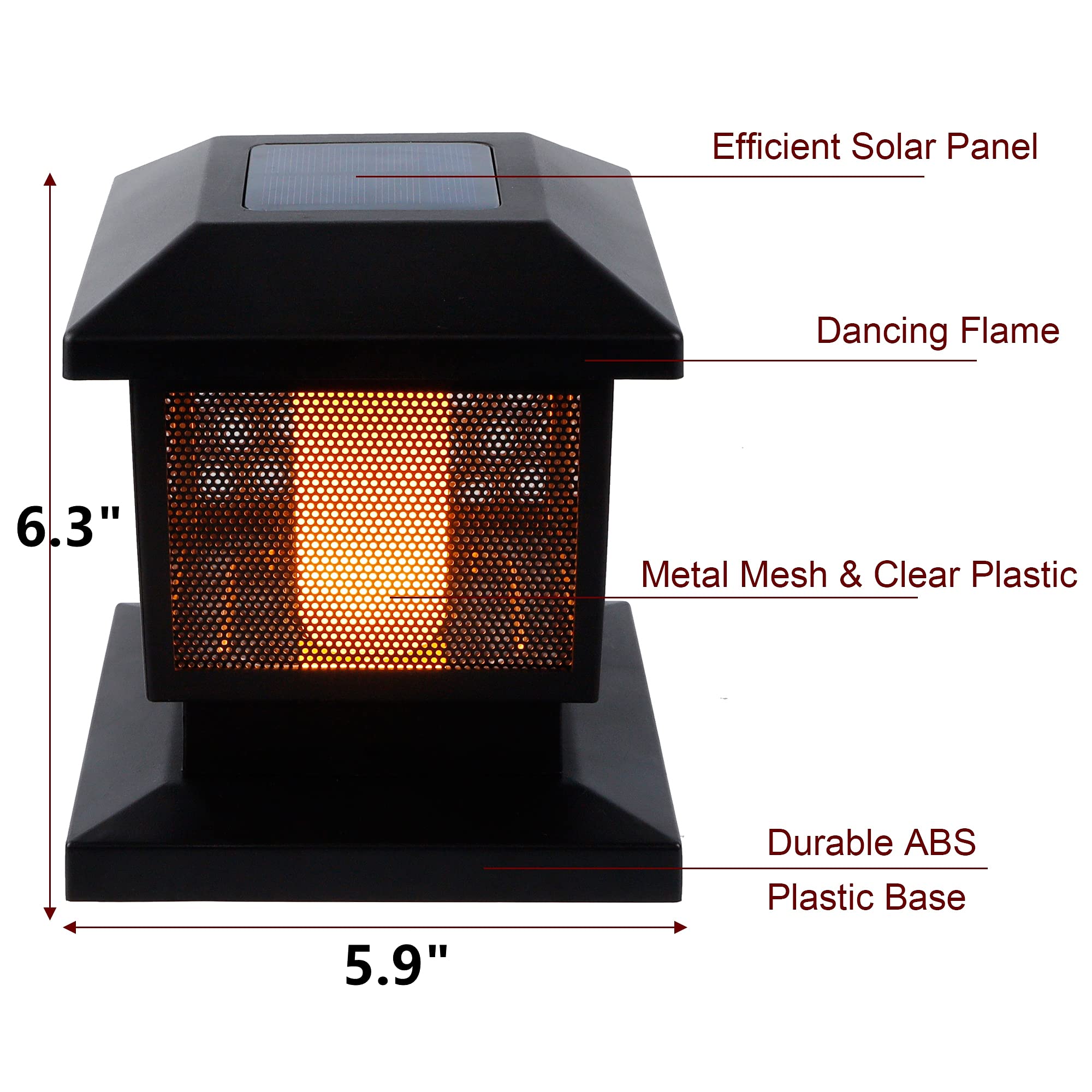 MAGGIFT 6 Pack Solar Flame Post Lights, Outdoor Solar Powered Fence Post Cap Lights, Brightness 72 SMD LED Flickering Flame Lights, 4x4, 5x5 or 6x6 Wooden Posts for Yard Fence Deck or Patio