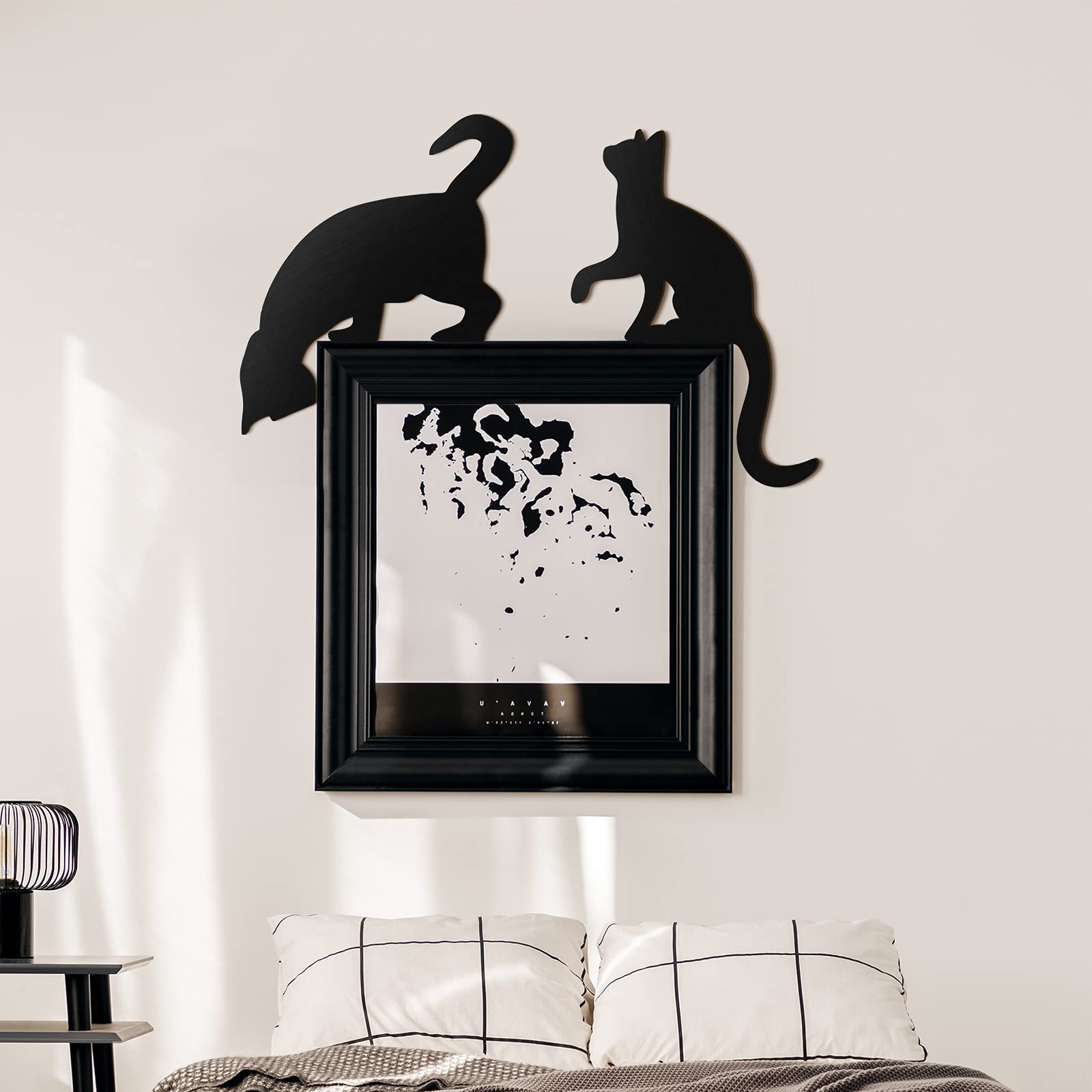 Jetec 3-Piece Black Wooden Cat Silhouette Hanging Signs for Halloween, Scary Family Home Party Door Decorations