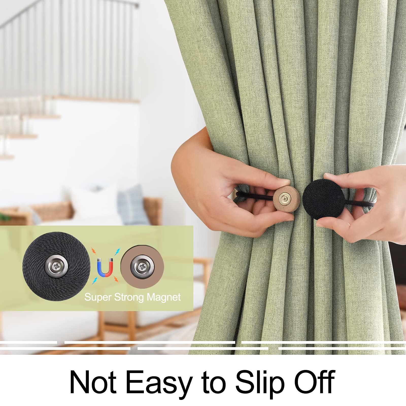 Voilamrt Curtain Tie Backs 4PCS, Magnetic Curtain Tiebacks, Tie Backs for Curtains, Curtain Weaving Holder Buckles for Drapes, Home, Office, Hotel Window Decoration (Black)