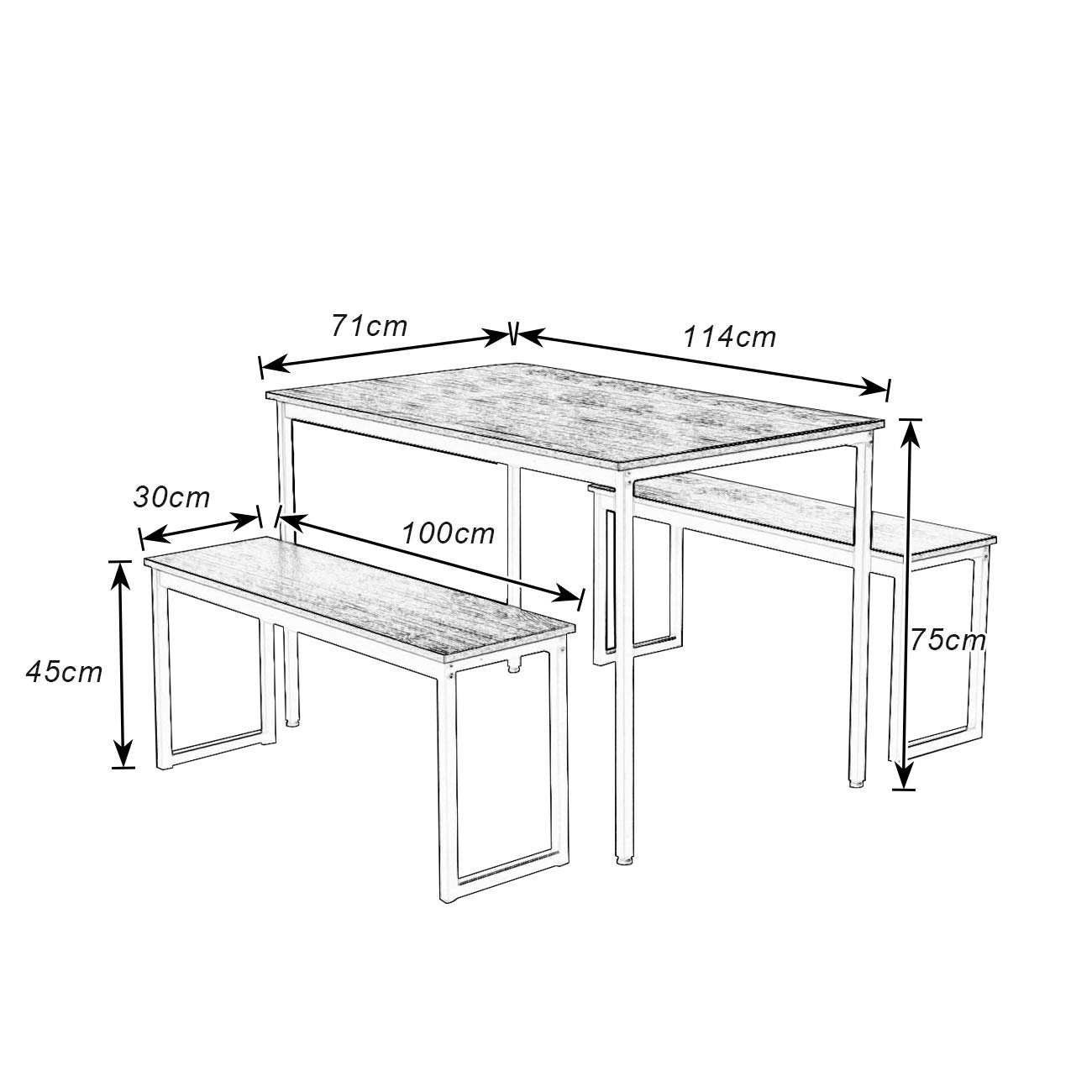 SogesGame Dining Table Set with Two Benches,Kitchen Table Set for 2-4 Persons,3 Pieces Home Kitchen Breakfast Bar Set Furniture Dining Set