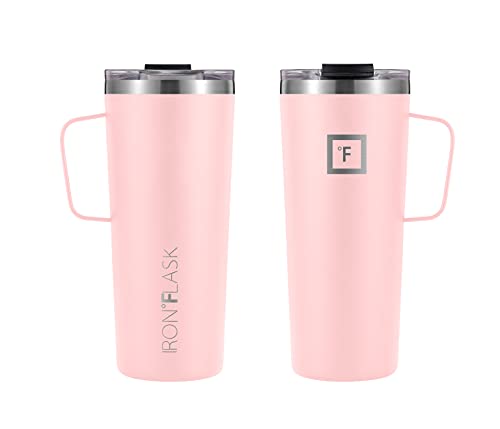 IRON °FLASK Grip Coffee Mug - Leak Proof, Vacuum Insulated Stainless Steel Bottle, Double Walled, Thermo Travel, Hot Cold, Water Metal Canteen - Rose, 24 Oz - Classic Bottom
