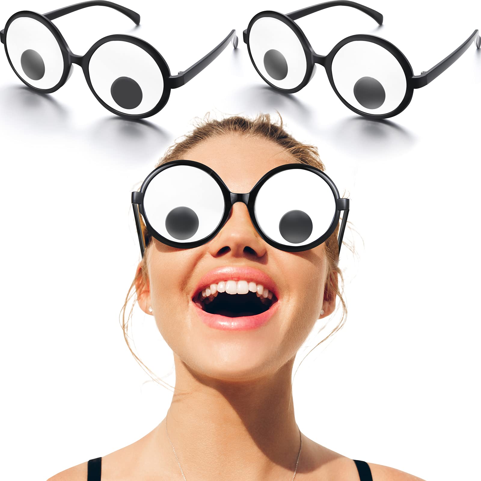 Skylety 3 Pcs Googly Eyes Glasses Halloween Eyeball Funny Glasses for Adult Wiggle Novelty Shaking Giant Googly Accessories for Party Favor Men