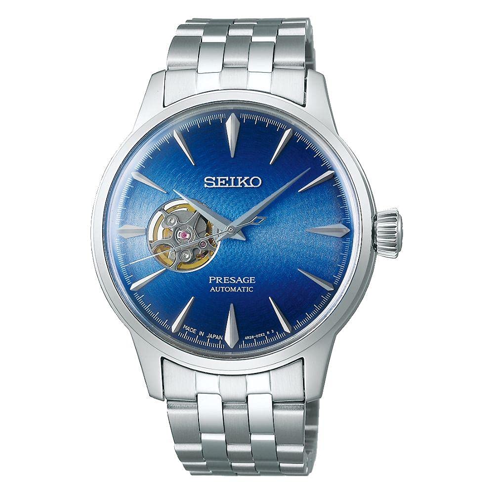Seiko Presage Cocktail Time ‘Blue Acapulco’ Open Heart Steel Watch SSA439J1, White