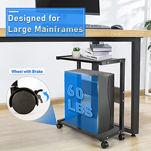 Liitrton Computer Tower Stand, PC Stand 2-Tier CPU Stand with Lockable Wheels Under Desk Fits Most PC (Black Iron Frame)