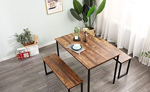 SogesGame Dining Table Set with Two Benches,Kitchen Table Set for 2-4 Persons,3 Pieces Home Kitchen Breakfast Bar Set Furniture Dining Set