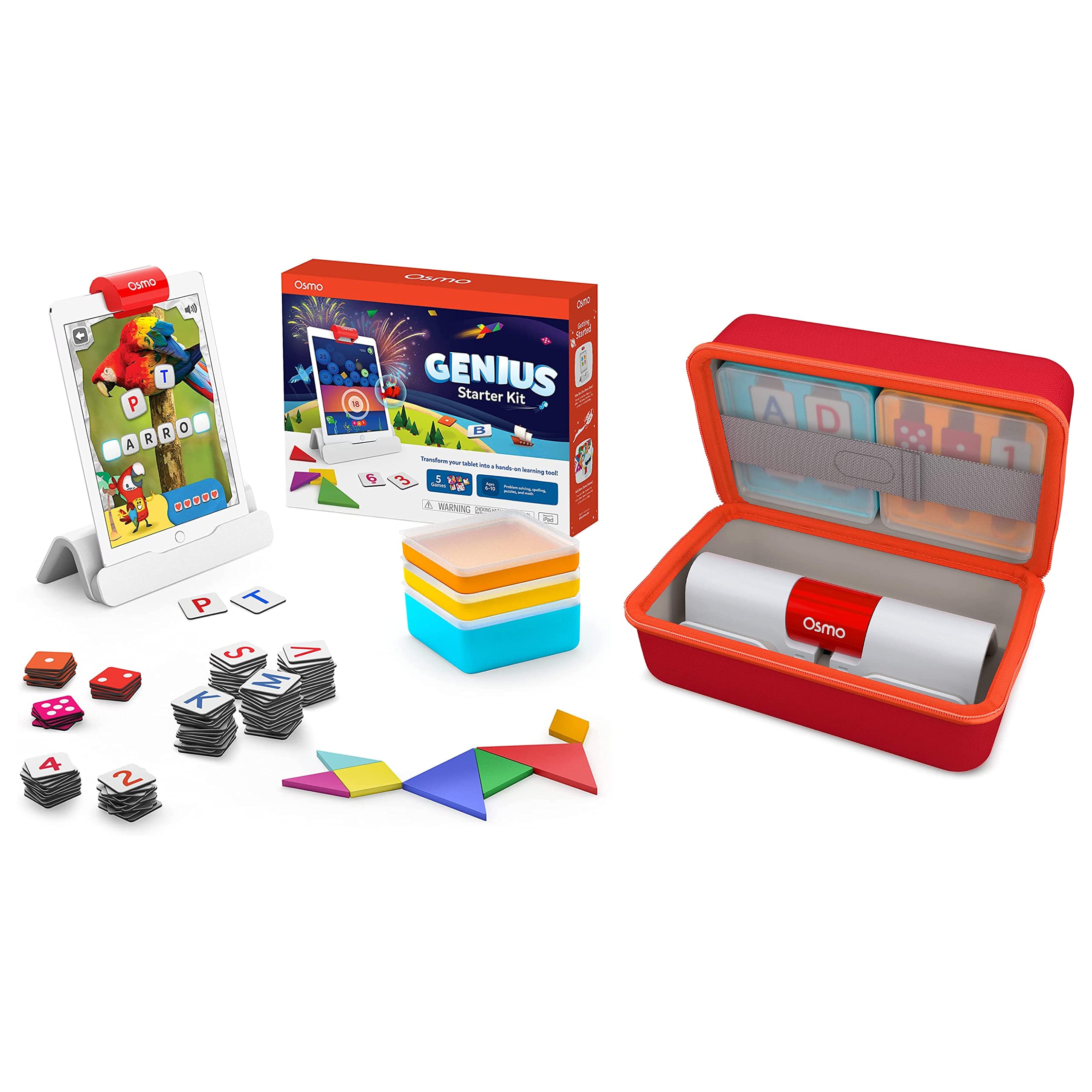 Osmo - Genius Starter Kit for iPad + Grab & Go Small Storage Case Bundle (for iPad Starter Kits) (Osmo iPad Base Included)