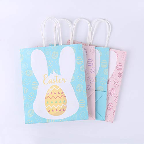 KEPATO 12 PCS Easter Gift Bags Paper Bag with Handles Bunny Design for Easter Egg Hunts, Party Favors Candies Goodie Bags Bulk,Packaging, Gifts