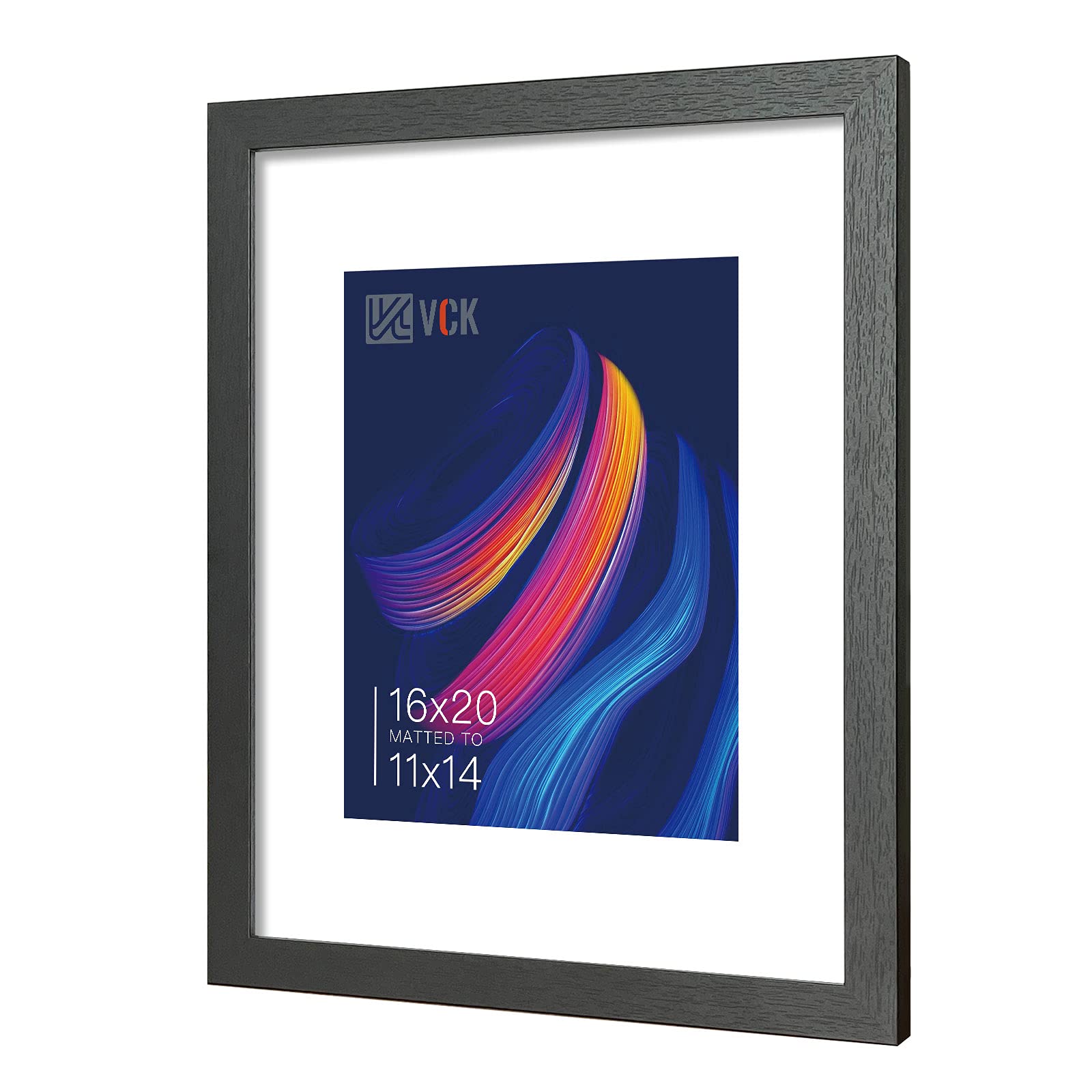 VCK 16x20 Picture Frame Set of 2 Display Pictures 11x14 with Mat or 16x20 Without Mat, Wall Gallery Poster Frames,Horizontal and Vertical Formats Black