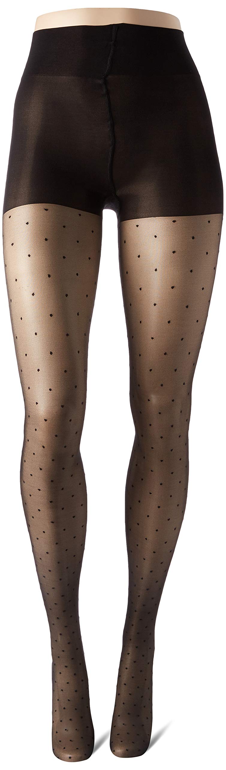 Hanes Script Women's Fashion Dot Compression Tights for Leg Support, Control Top, Sheer Toe, Black, Size Large (Pack of 1)