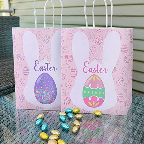 KEPATO 12 PCS Easter Gift Bags Paper Bag with Handles Bunny Design for Easter Egg Hunts, Party Favors Candies Goodie Bags Bulk,Packaging, Gifts
