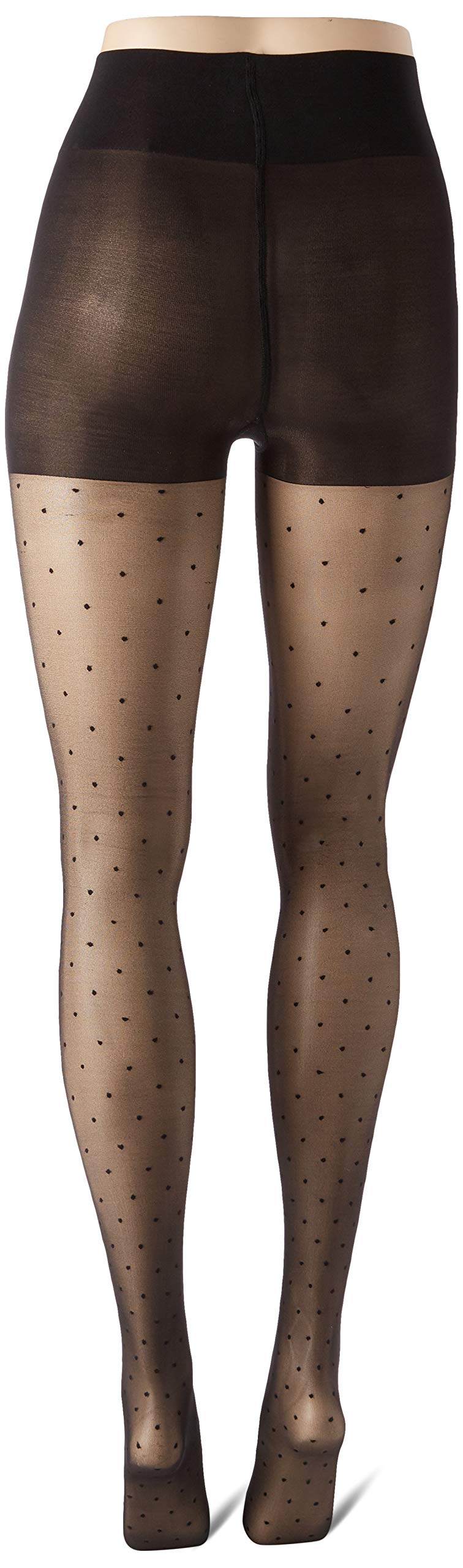 Hanes Script Women's Fashion Dot Compression Tights for Leg Support, Control Top, Sheer Toe, Black, Size Large (Pack of 1)
