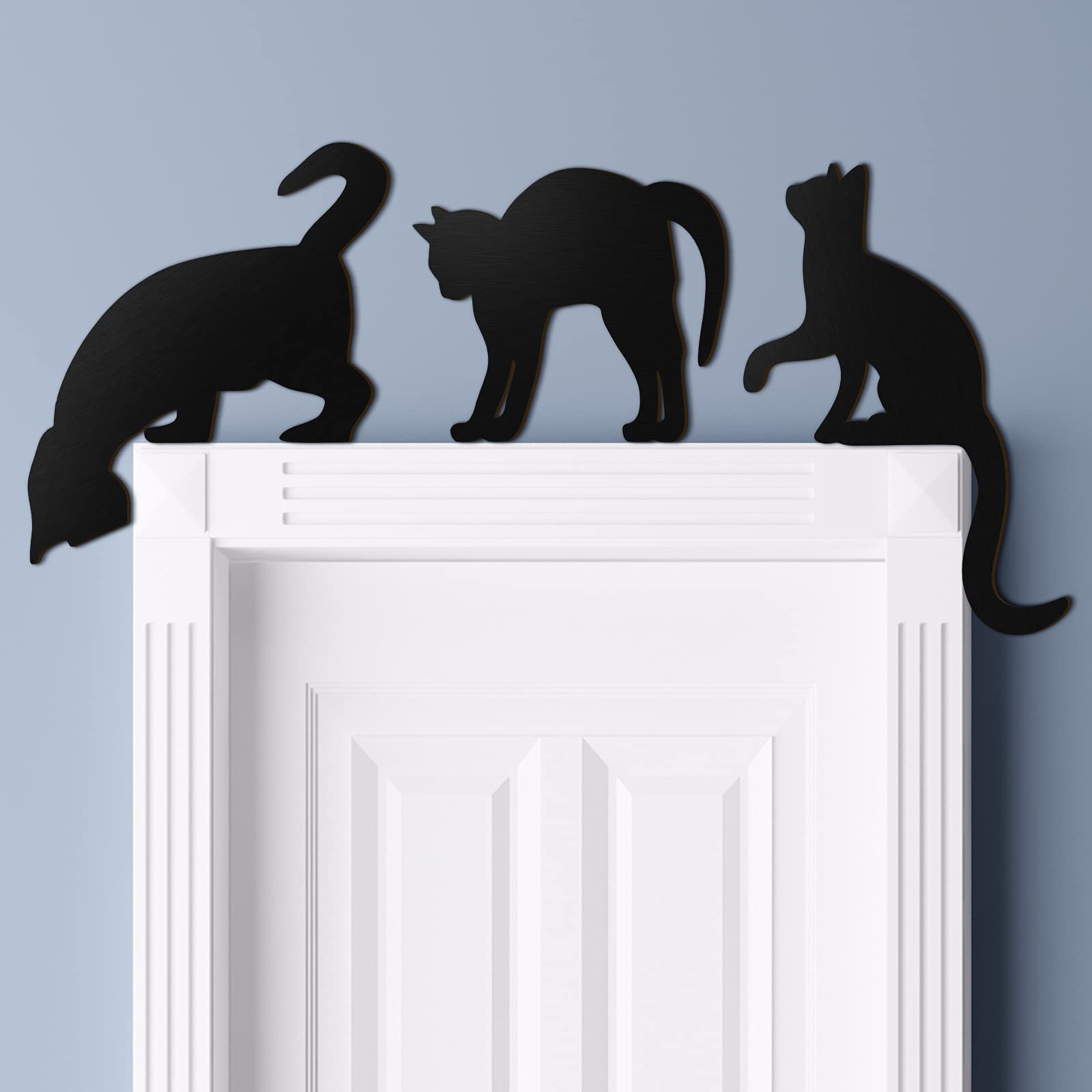 Jetec 3-Piece Black Wooden Cat Silhouette Hanging Signs for Halloween, Scary Family Home Party Door Decorations
