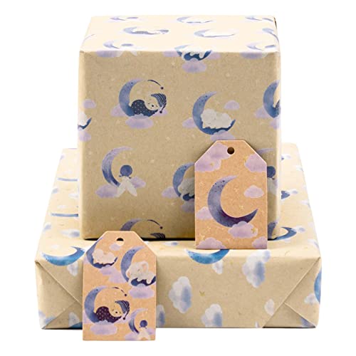 BIOBROWN Baby Shower Wrapping Paper Sheet with Gift Tags for Birthday, Baby Shower, Kraft Wrapping Paper - Folded Flat - 27.5 inch X 39.4 inch per Sheet, Total 2 Large Sheets