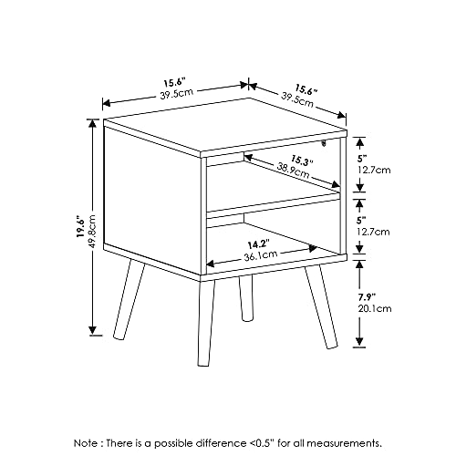 Furinno Claude Mid Century Style End Table with Wood Legs, French Oak Grey
