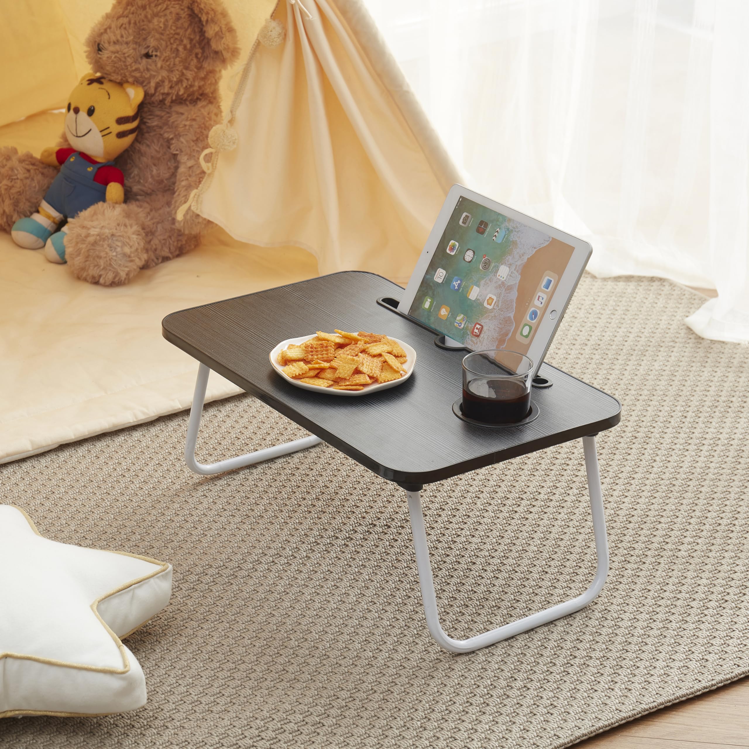 Nestl Lap Desk for laptop - Foldable Laptop Desk for Bed and Couch, Portable and Lightweight Laptop Stand for Bed Breakfast, Working, Reading, and Writing, Black, Small Laptop Tray