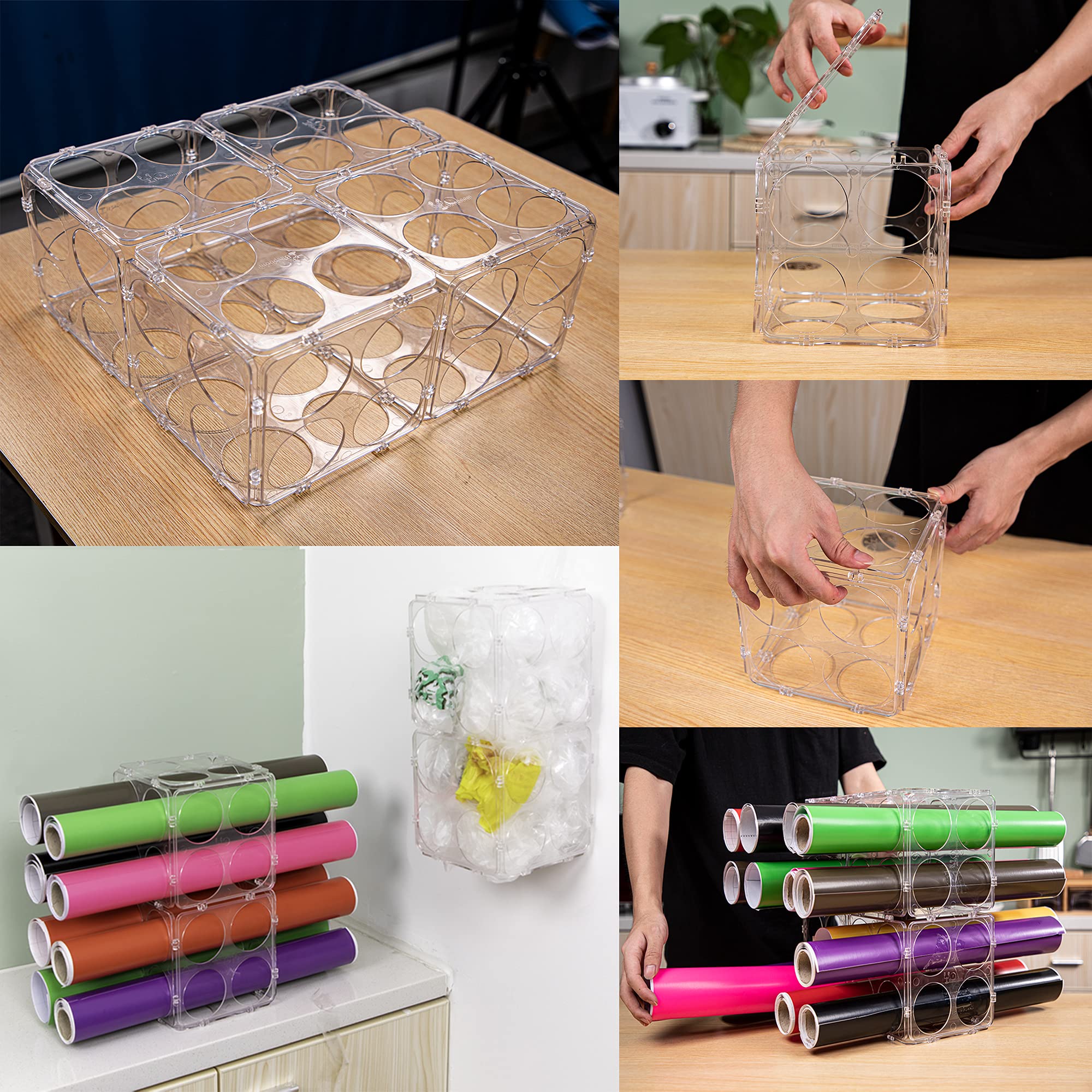 Vinyl Storage Rack Clear Vinyl Roll Storage Organizer Store Up to 40 Rolls for Craft Room, Wall Mount Available, 24 PCS