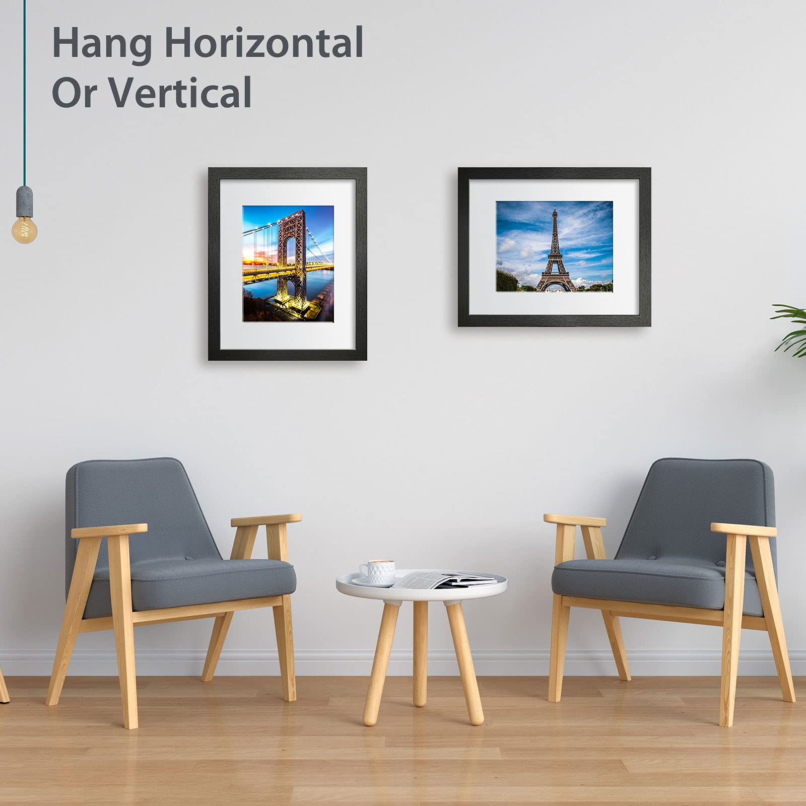 VCK 16x20 Picture Frame Set of 2 Display Pictures 11x14 with Mat or 16x20 Without Mat, Wall Gallery Poster Frames,Horizontal and Vertical Formats Black