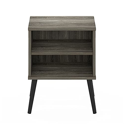 Furinno Claude Mid Century Style End Table with Wood Legs, French Oak Grey