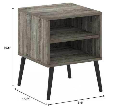 Furinno Claude Mid Century Style End Table with Wood Legs, French Oak Grey