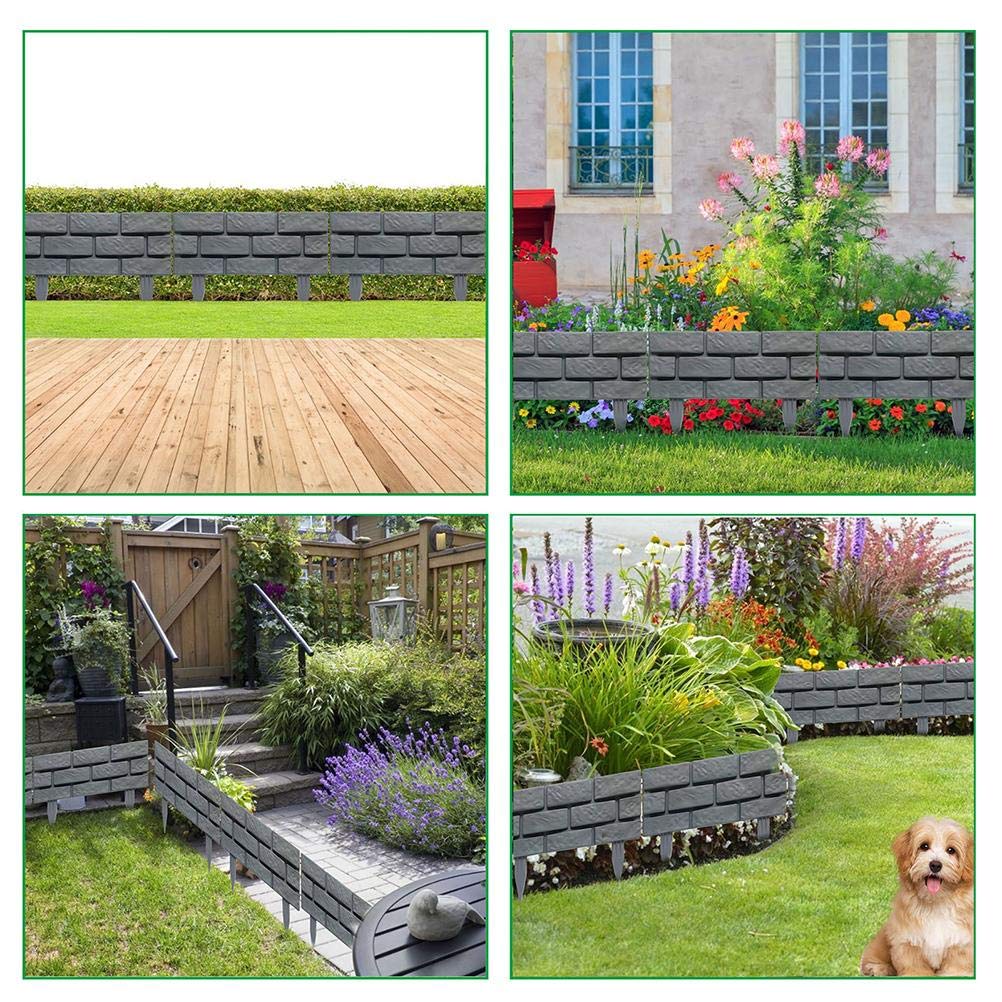 Hidyliu Set of 4 paving stones, garden palisade flower bed edging, paved stone effect, lawn edging granite, plant decoration, 45 cm x 29.5 cm (L x H), for lawn or patio (grey)