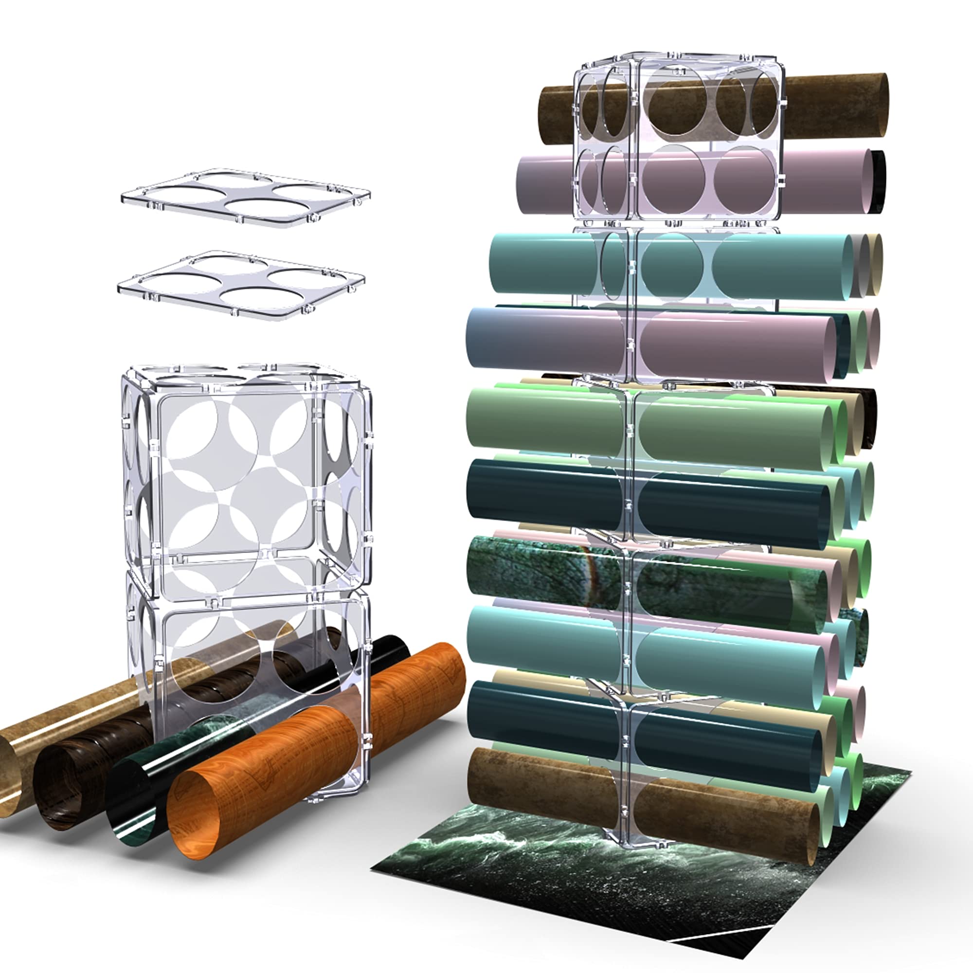Vinyl Storage Rack Clear Vinyl Roll Storage Organizer Store Up to 40 Rolls for Craft Room, Wall Mount Available, 24 PCS